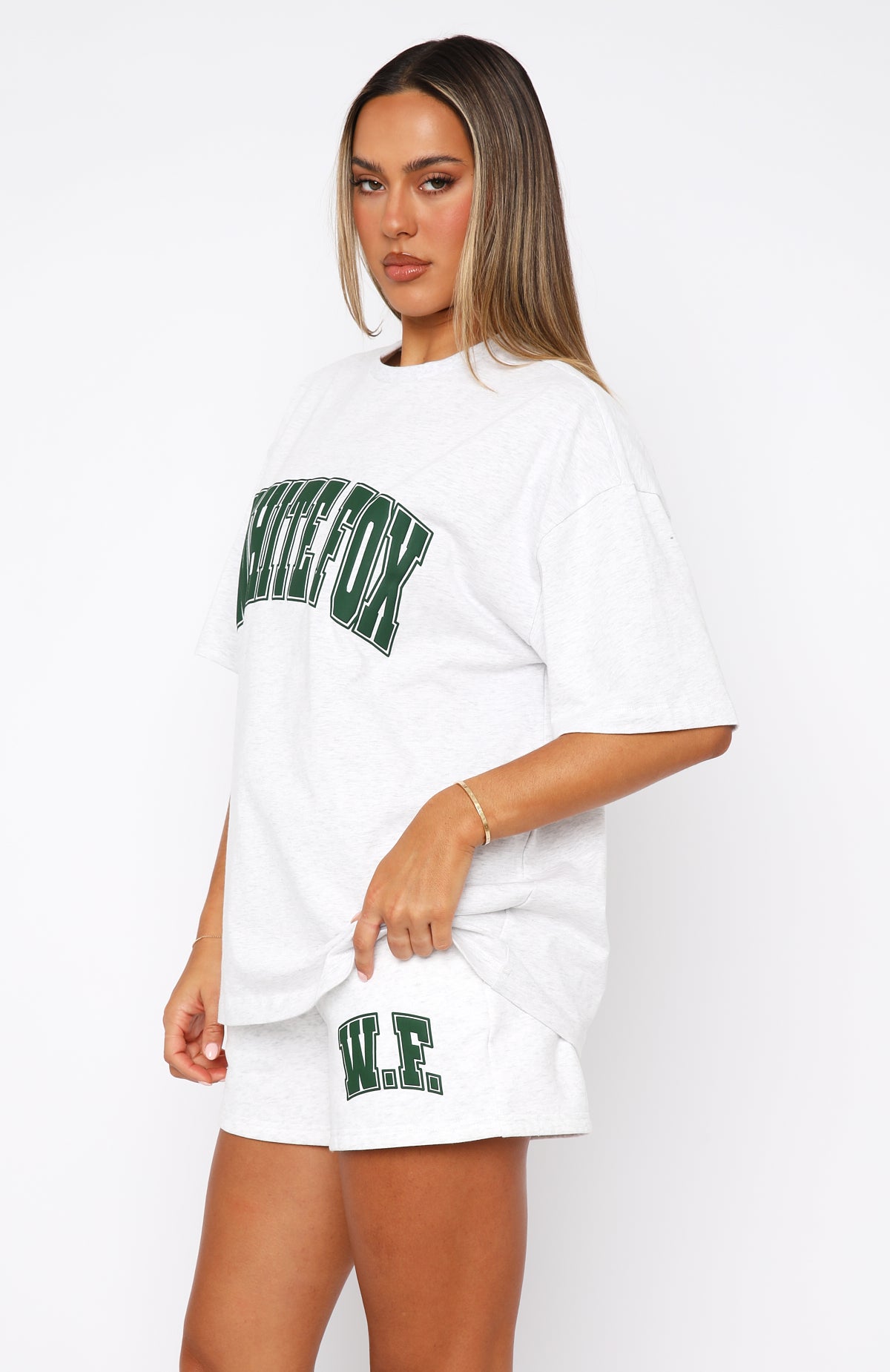 Decade Classics Varsity Oversized Tee Grey Marle White Fox Boutique