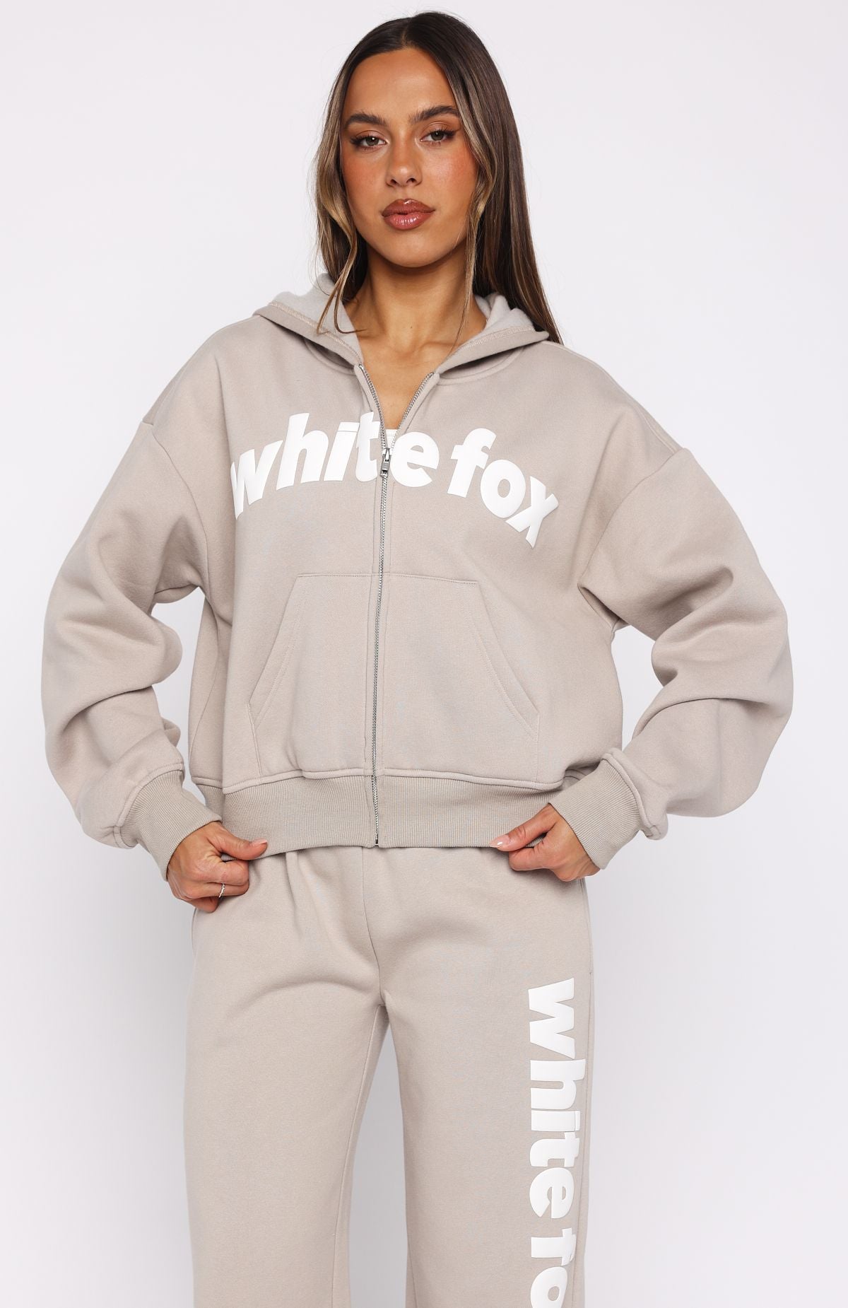 From The Archives Kenzie Boxy Zip Front Hoodie Moon | White Fox Boutique