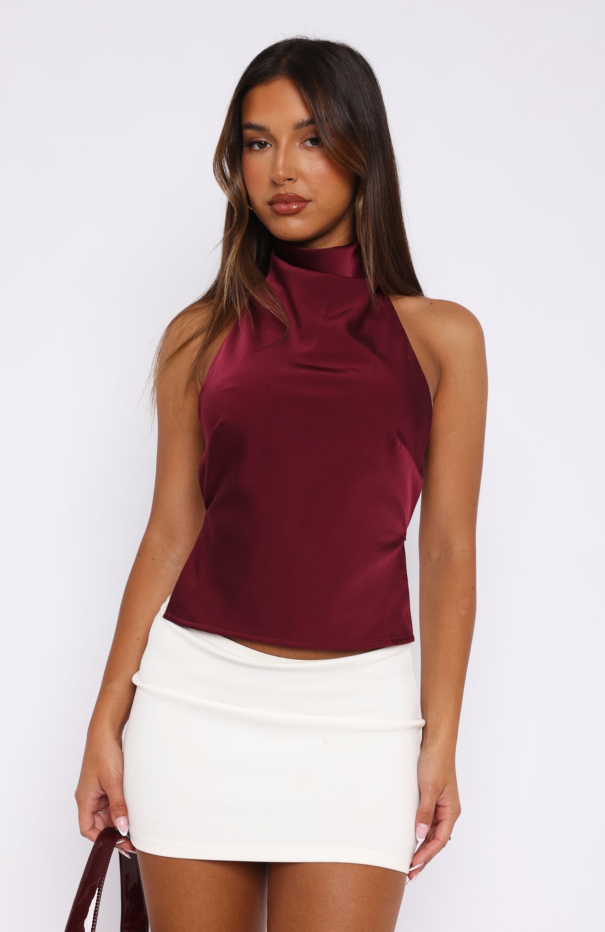 Time Passes Halter Top Merlot | White Fox Boutique