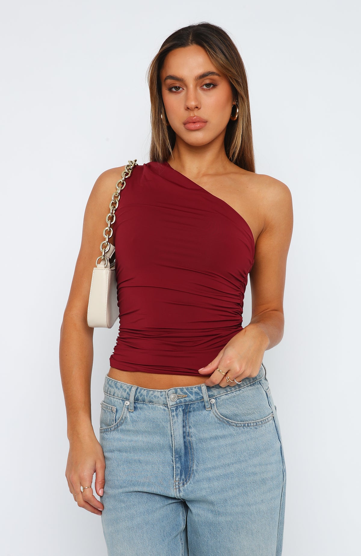 Lack Of Love One Shoulder Top Wine | White Fox Boutique