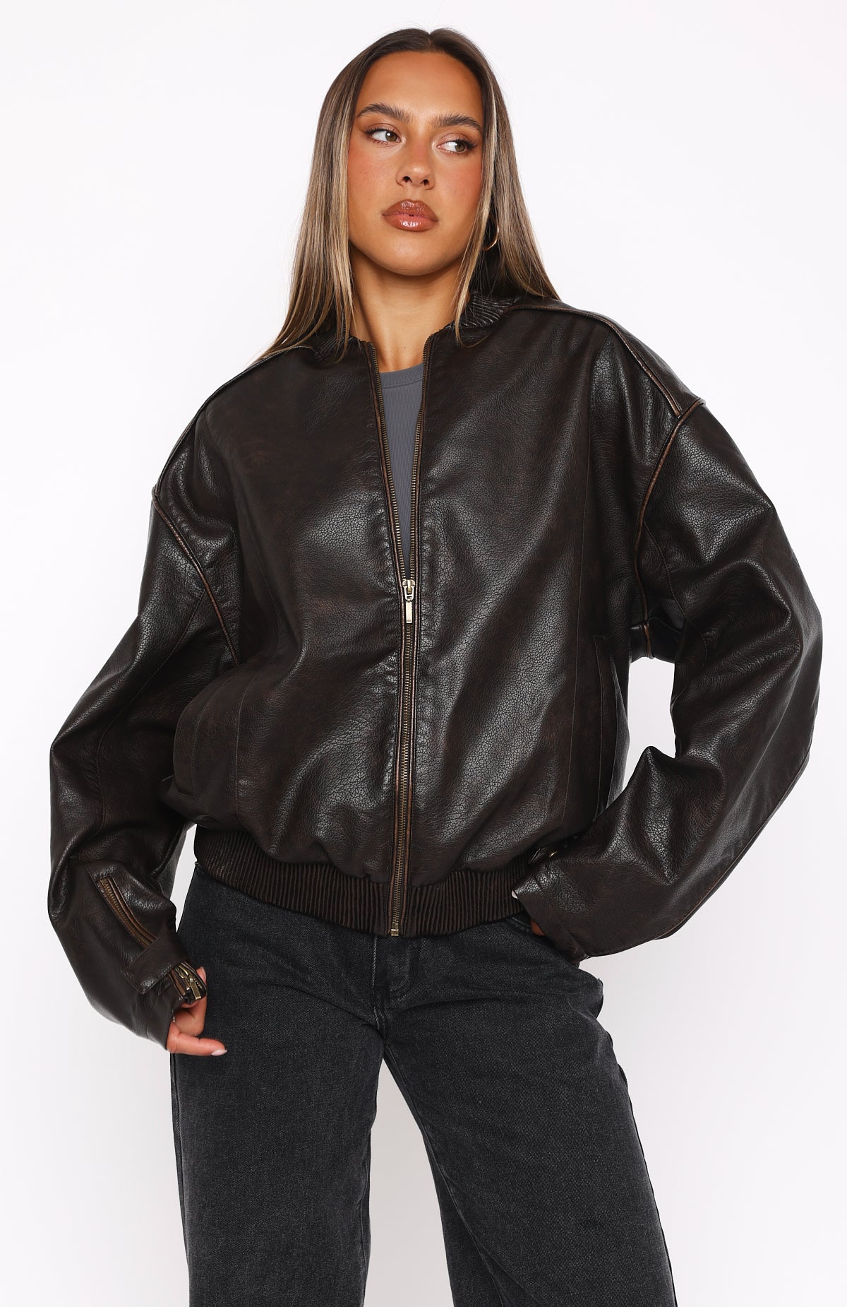Satellite PU Jacket Chocolate | White Fox Boutique