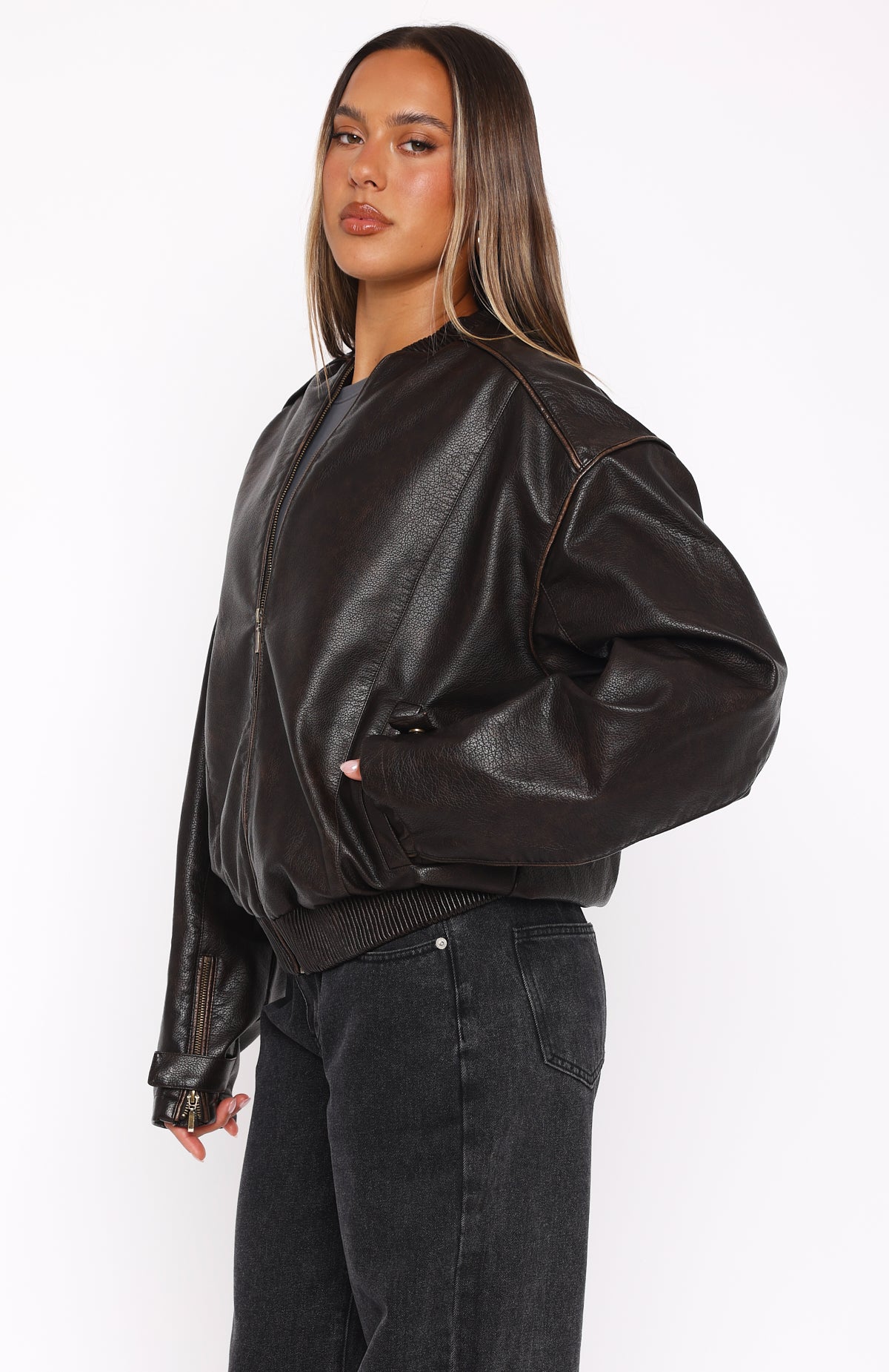 Satellite PU Jacket Chocolate | White Fox Boutique