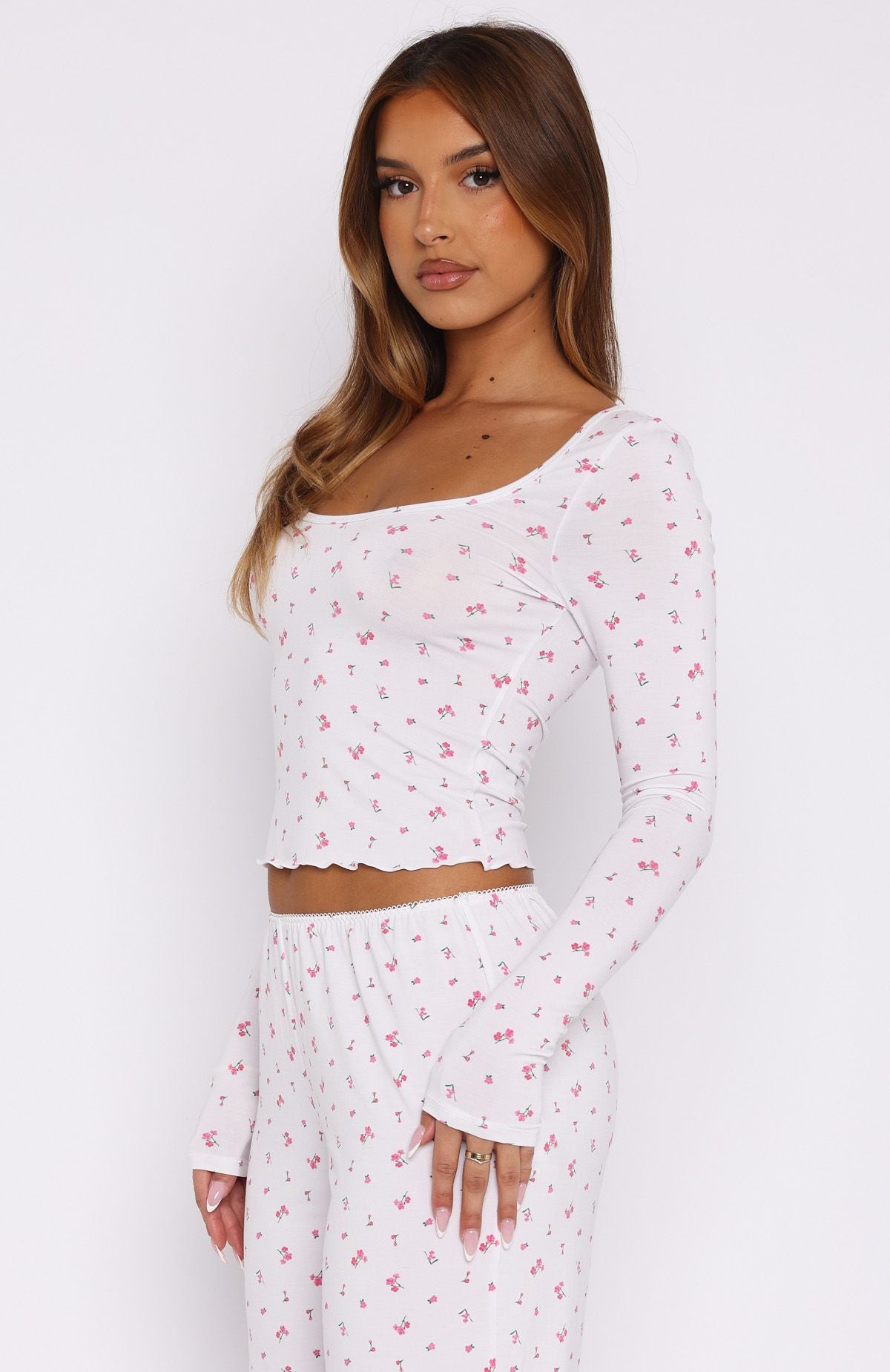 Dreamy Long Sleeve Pyjama Top Pink Blossom | White Fox Boutique