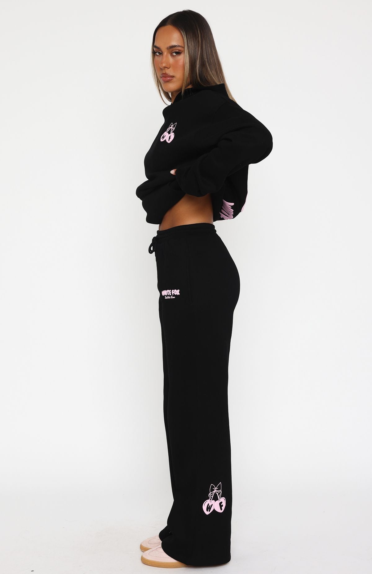 Feel The Love Wide Leg Sweatpants Black | White Fox Boutique