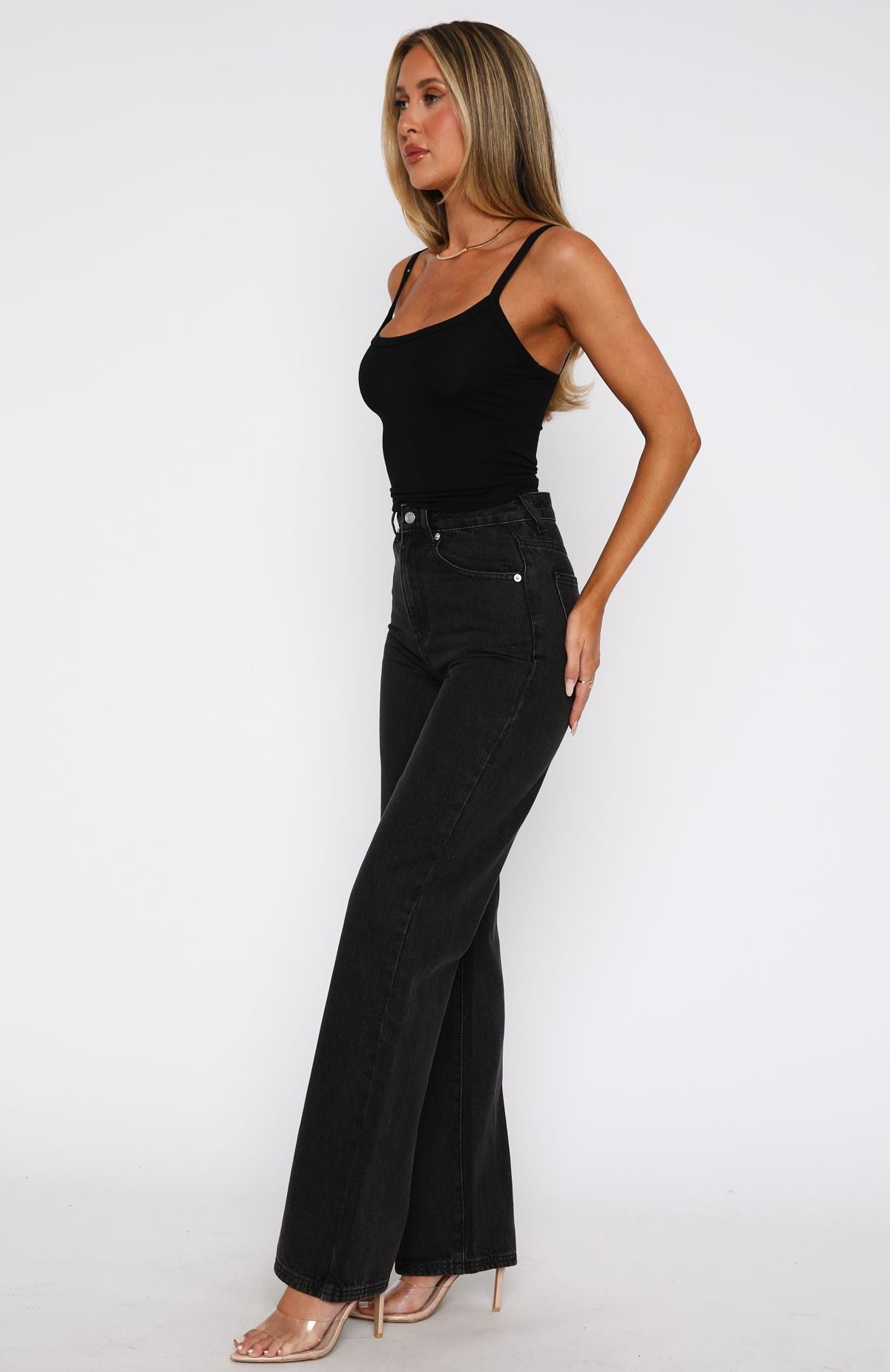 Long Way To Go High Rise Straight Leg Jeans Vintage Black Wash | White ...