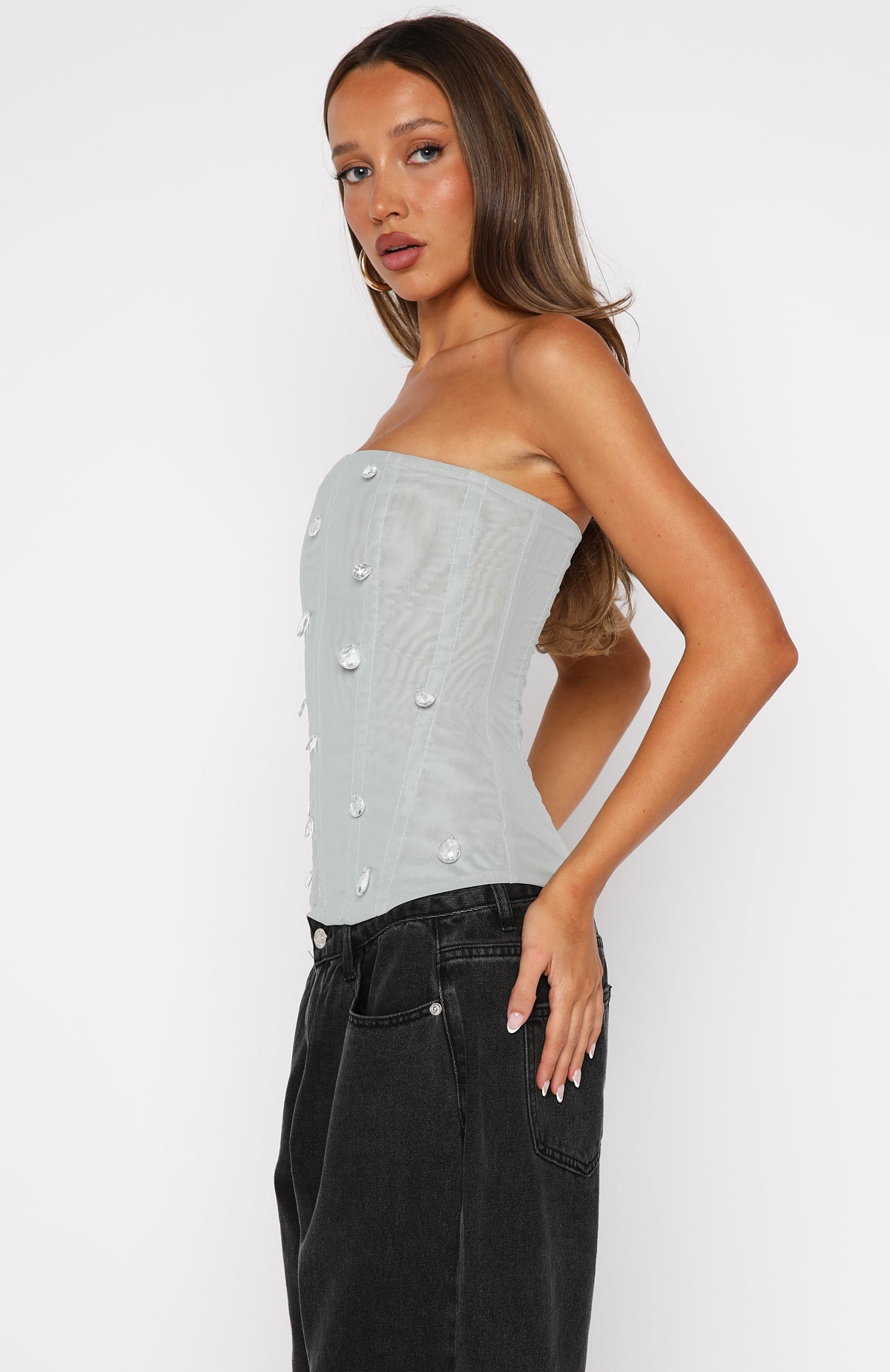 Good Fortune Strapless Bustier Mist | White Fox Boutique