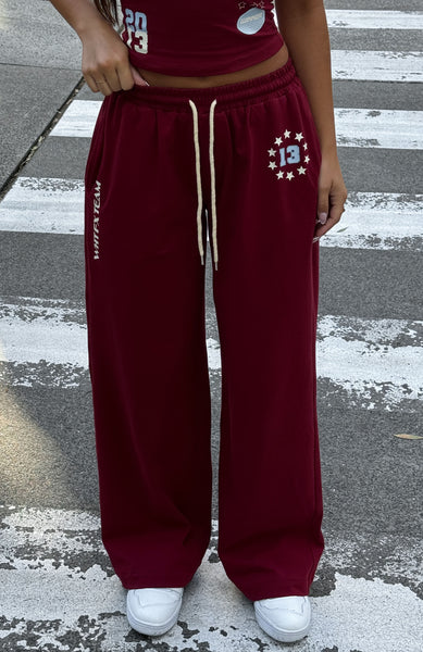 Full Schedule Track Pants Burgundy | White Fox Boutique