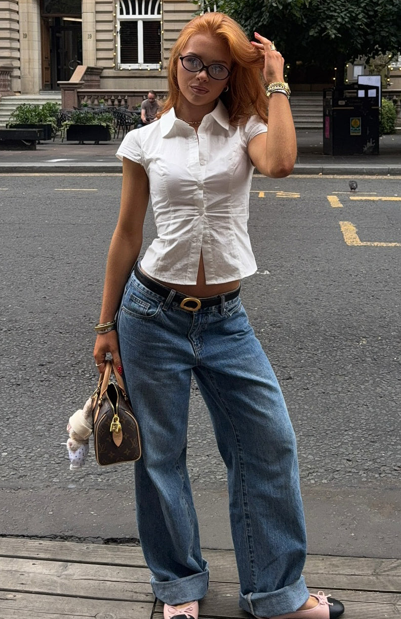 Not Like Me Short Sleeve Shirt White | White Fox Boutique