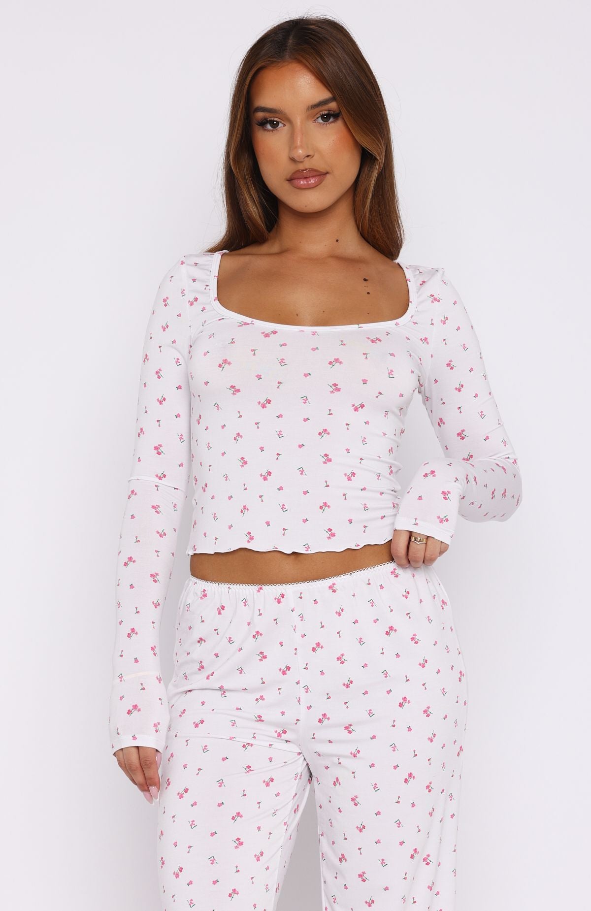 Dreamy Long Sleeve Pyjama Top Pink Blossom | White Fox Boutique