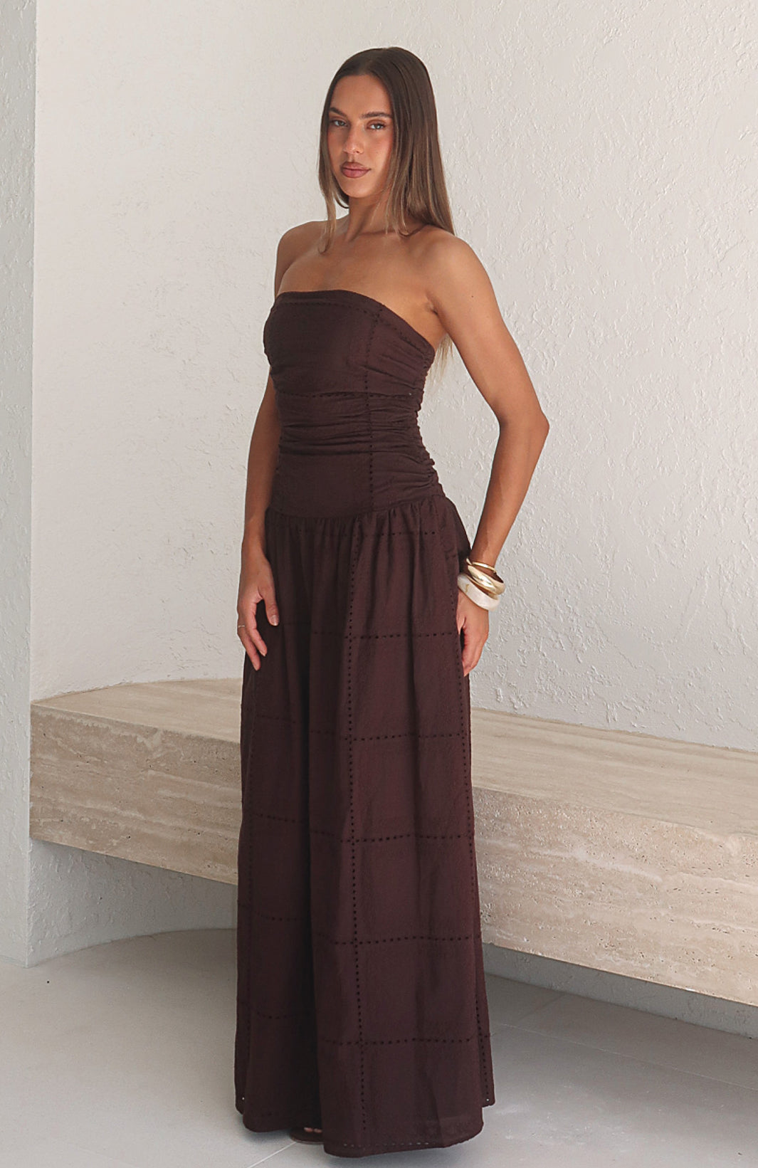 Bittersweet Babe Strapless Broderie Maxi Dress Chocolate | White Fox ...