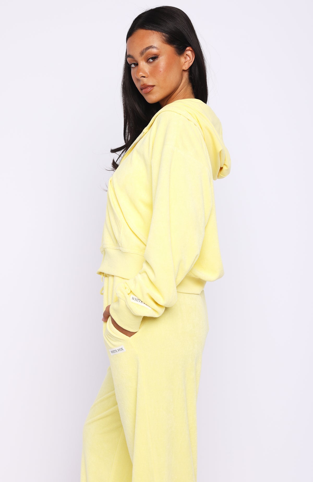 Causing Commotion Terry Boxy Zip Front Hoodie Lemon | White Fox Boutique