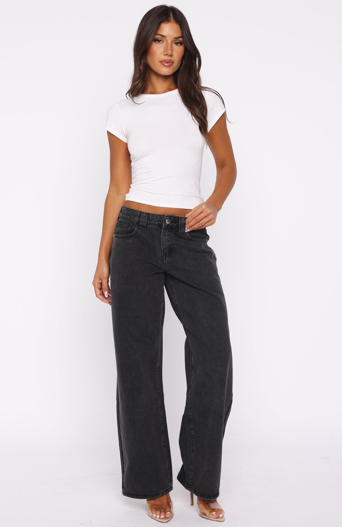 Clarissa Low Rise Wide Leg Jeans Black Acid | White Fox Boutique