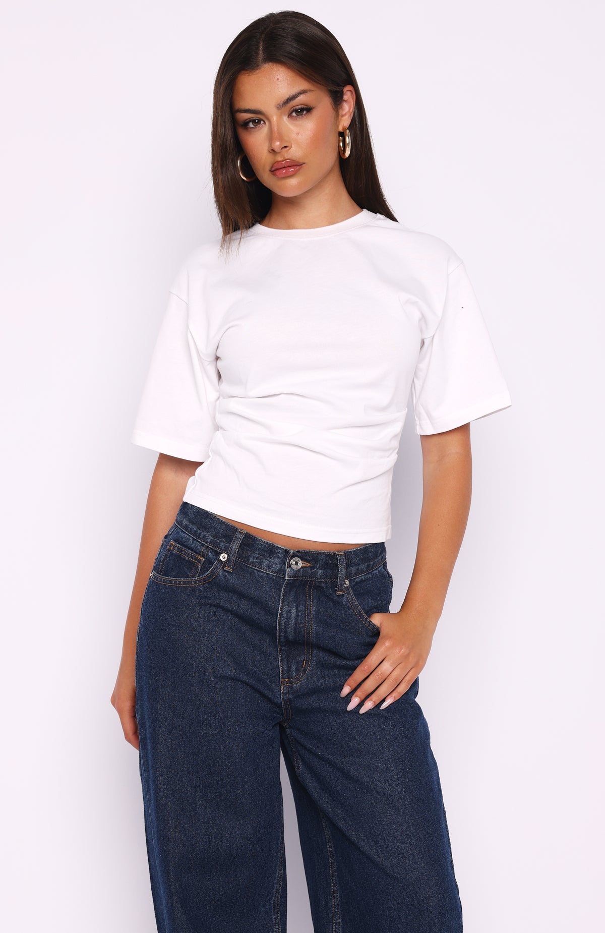 Destination Unknown Cinched Waist Boxy Tee White | White Fox Boutique