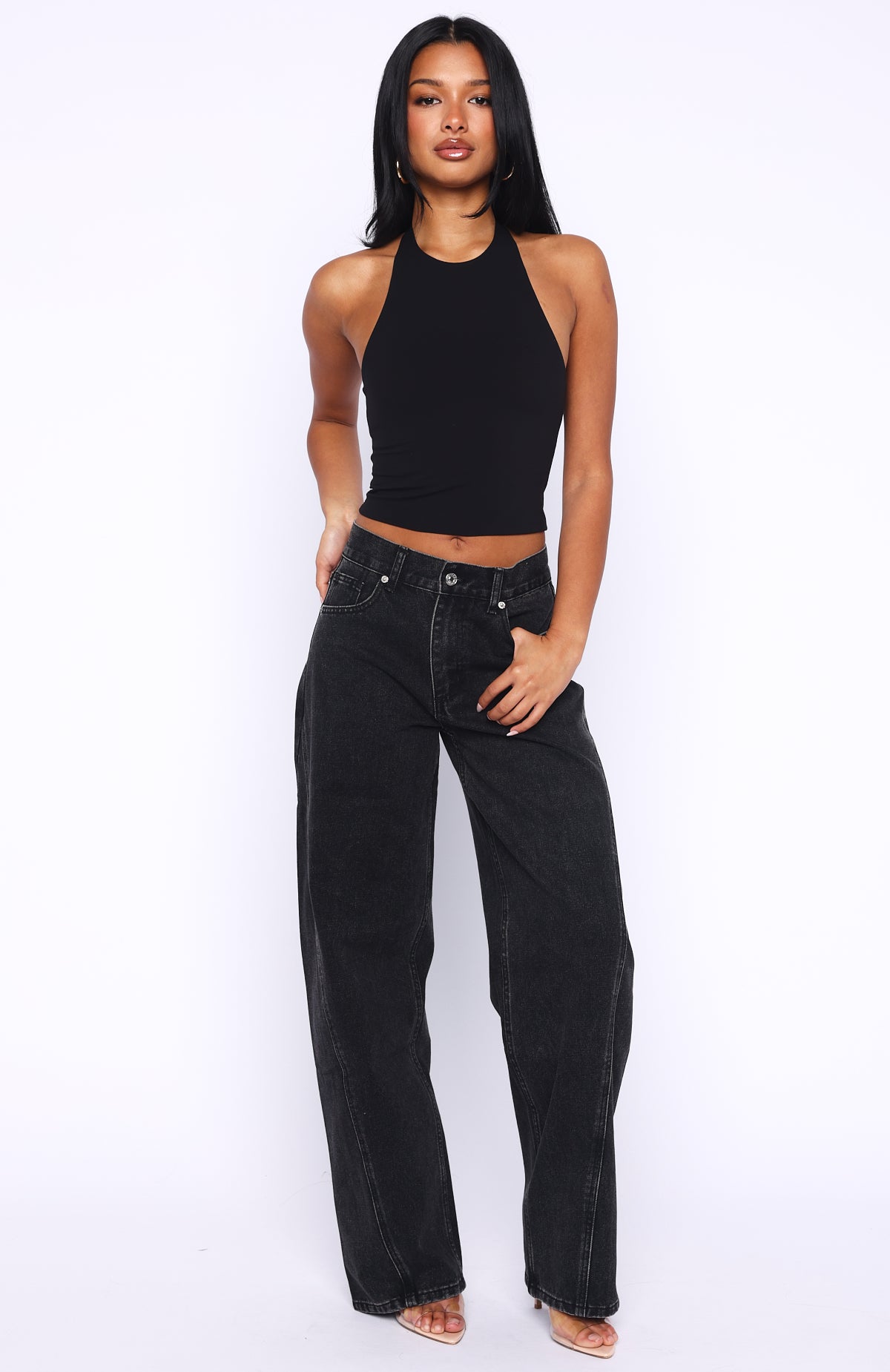 Jessica Mid Rise Barrel Leg Jeans Black Acid | White Fox Boutique
