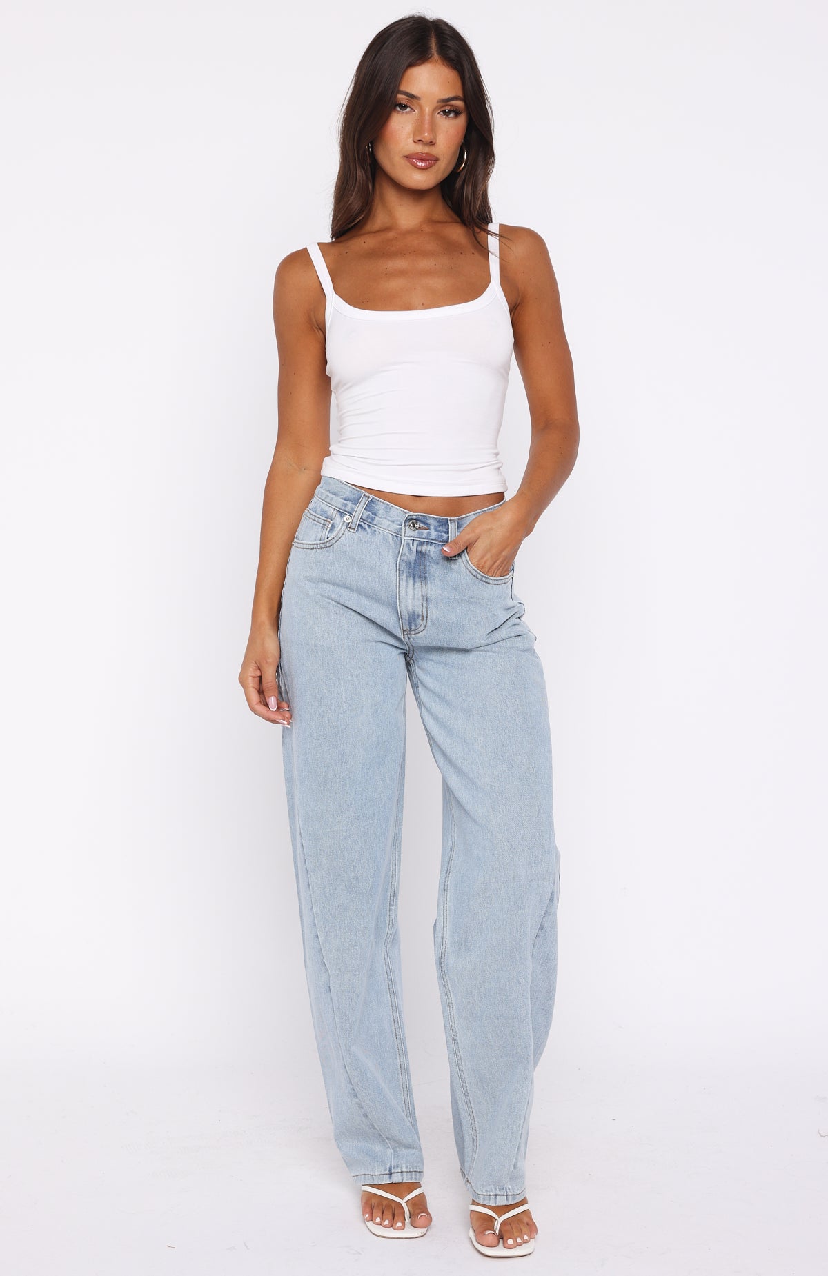Kiara Mid Rise Barrel Leg Jeans Mid Blue | White Fox Boutique