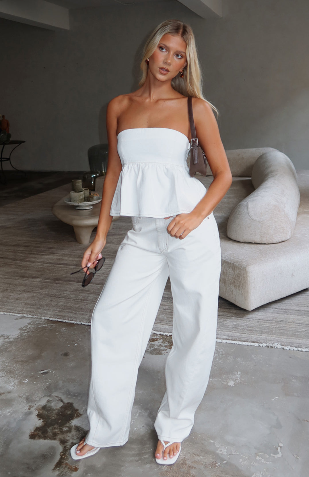 Kiara Mid Rise Barrel Leg Jeans Off White | White Fox Boutique