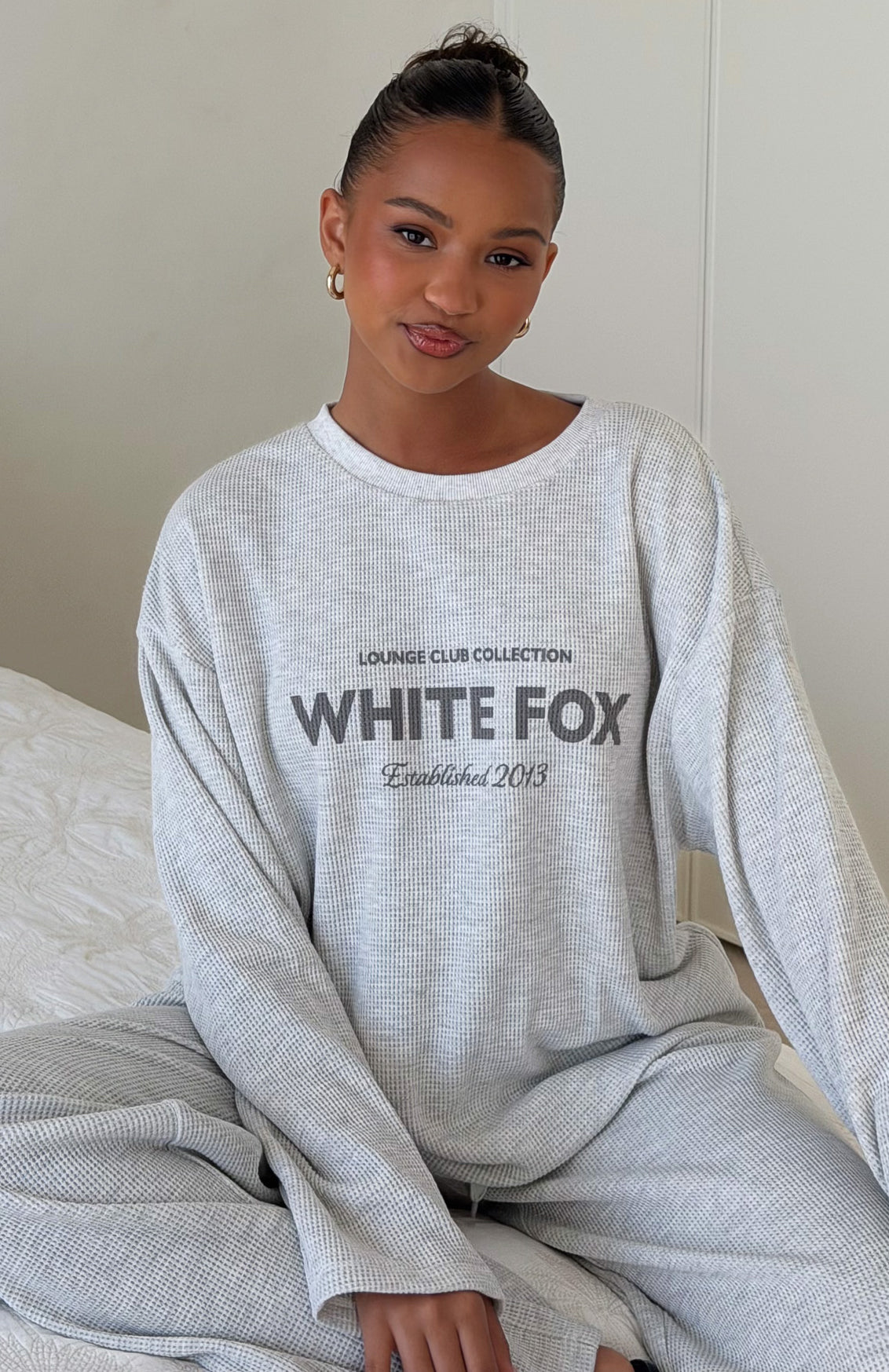 Leave Me Out Of It Waffle Oversized Long Sleeve Tee Grey Marle | White ...