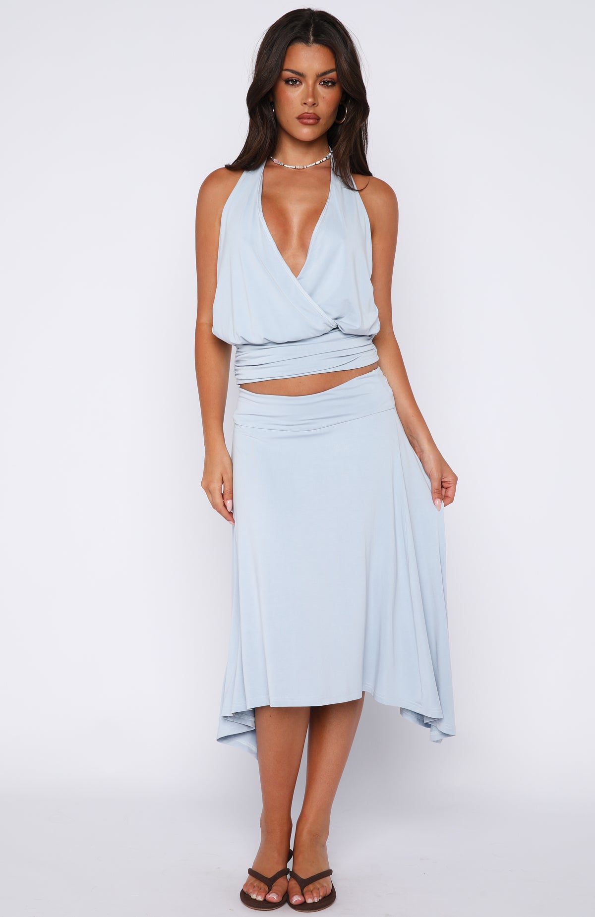 Tropic Drift Midi Skirt Baby Blue | White Fox Boutique
