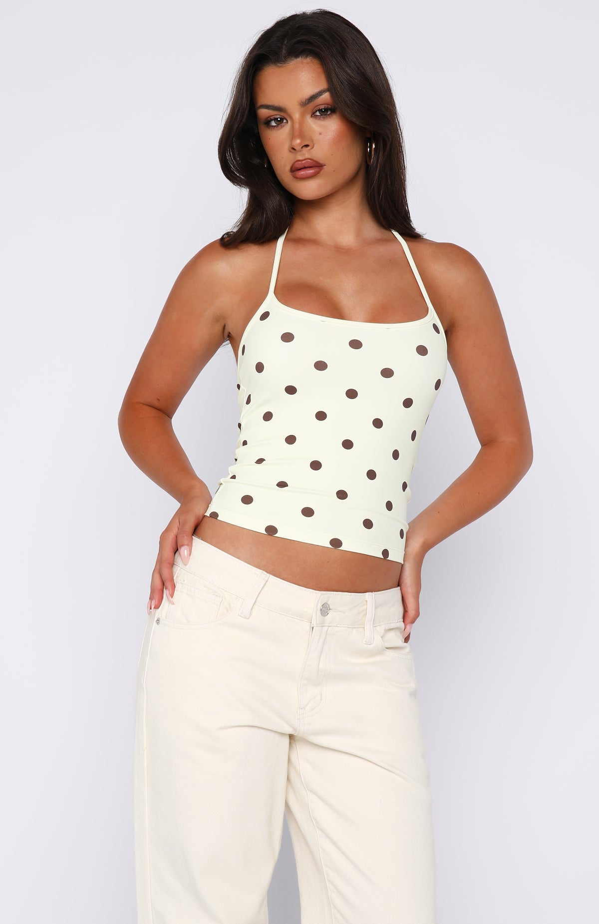 Poker Face Halter Top Chocolate/Banana Polka Dot | White Fox Boutique