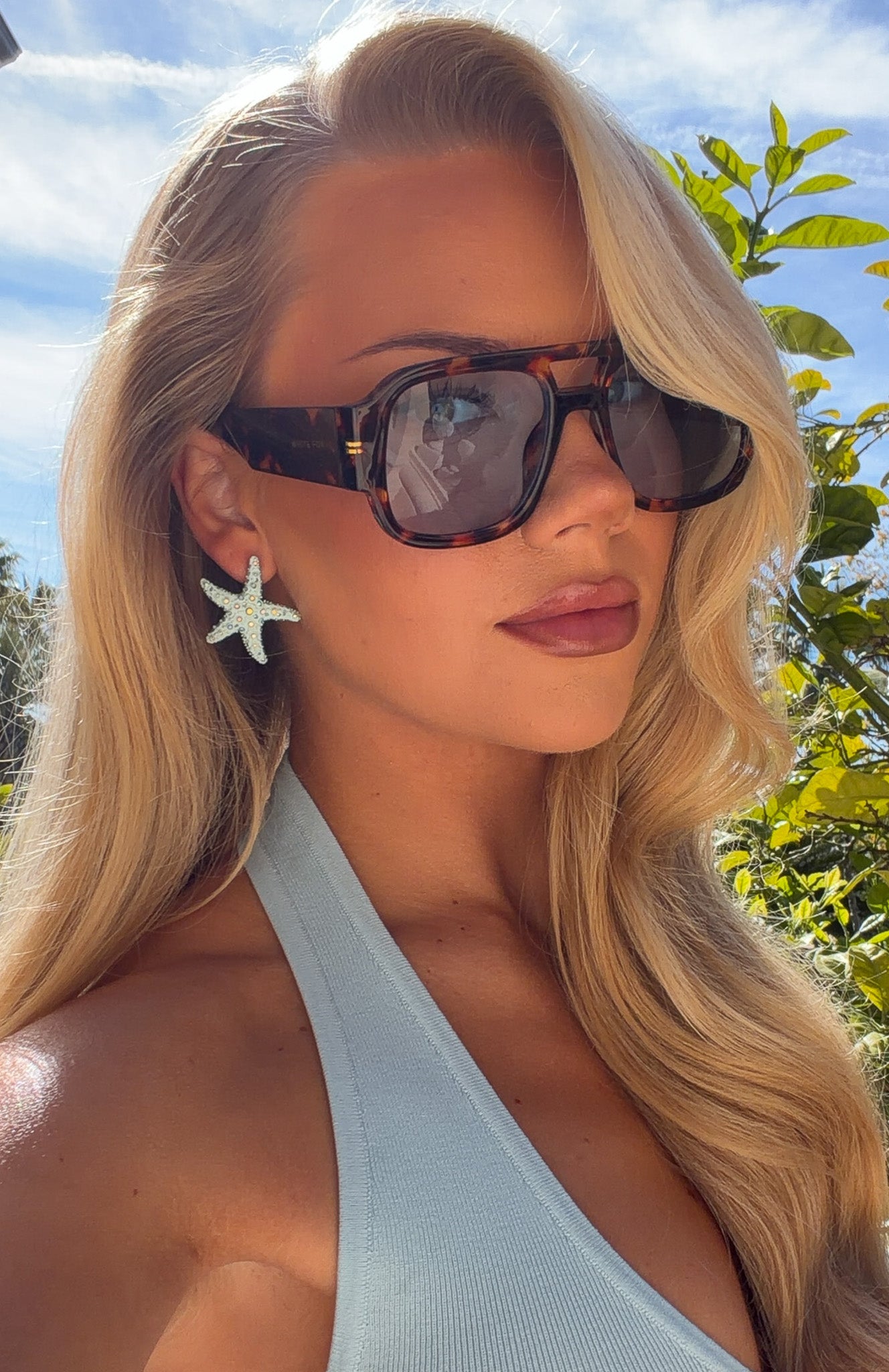 Tirza Sunglasses Tortoise/Blue | White Fox Boutique