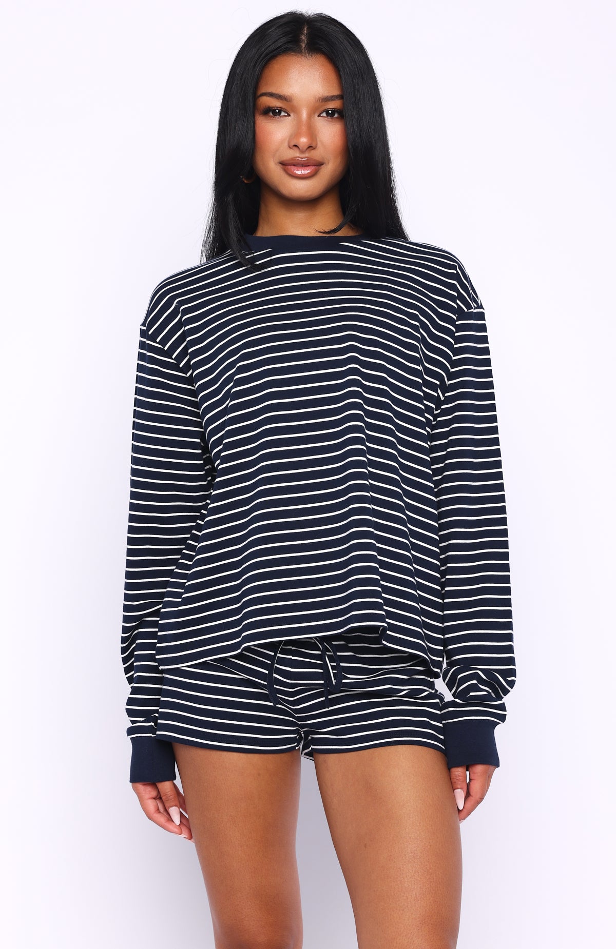 Touchdown Long Sleeve Tee Navy Stripe | White Fox Boutique