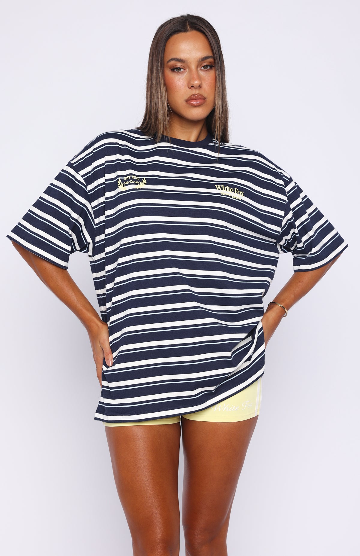 Verano Sixteen Viola Oversized Tee Navy Stripe | White Fox Boutique