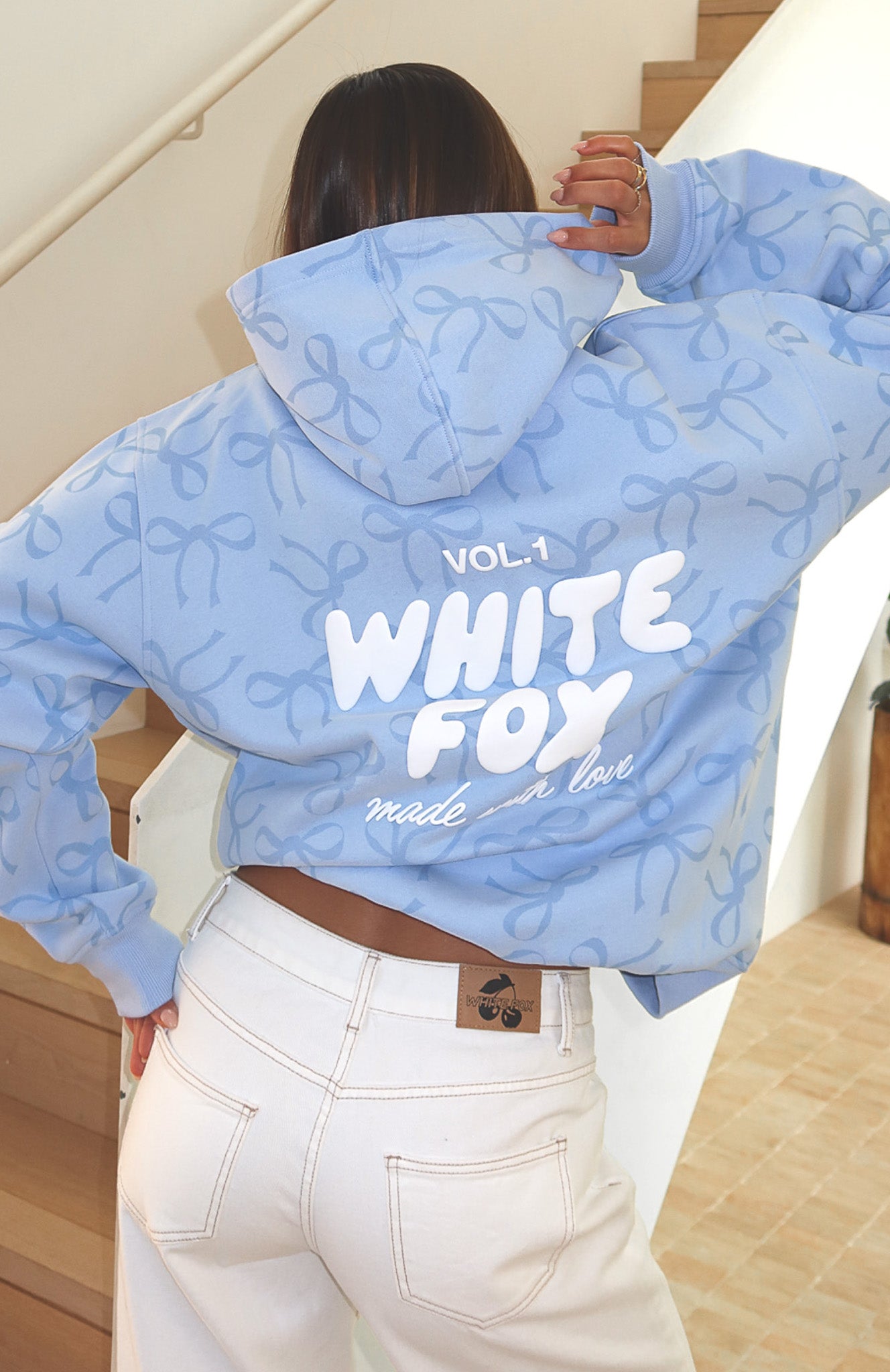 Vol. 1 Oversized Printed Hoodie Blue Bow | White Fox Boutique