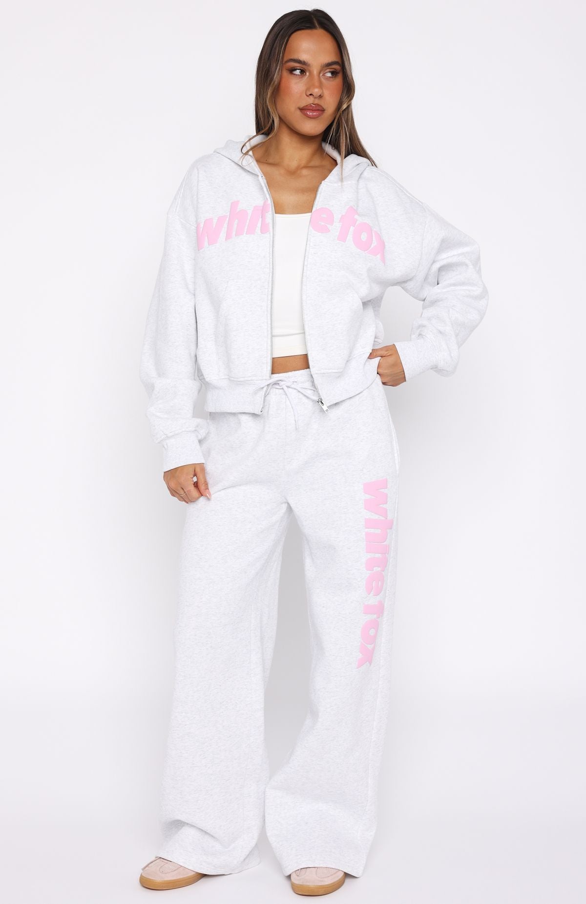 From The Archives Kenzie Wide Leg Sweatpants Grey Marle | White Fox ...